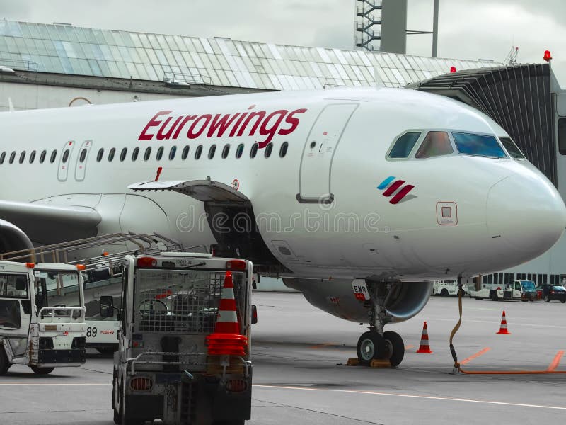 Eurowings Airplane and Traffic at Duesseldorf Airport Editorial Stock ...