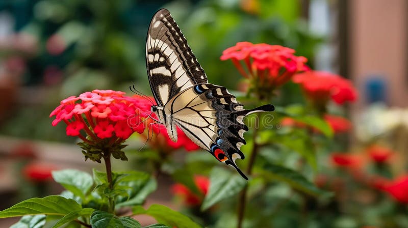 Zebra Swallowtail Butterfly in a Flower Garden Stock Illustration ...