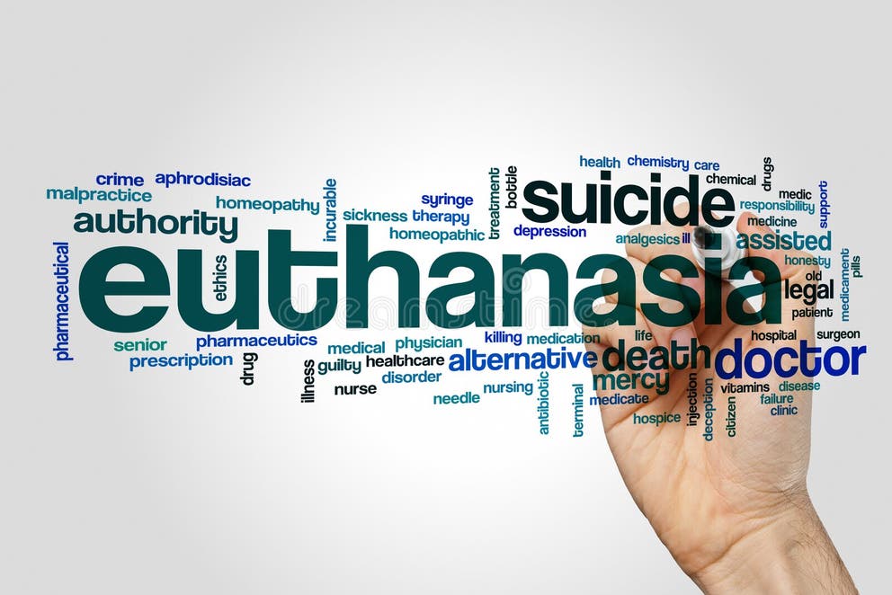 Euthanasia Word Cloud on Grey Background Stock Image - Image of ...