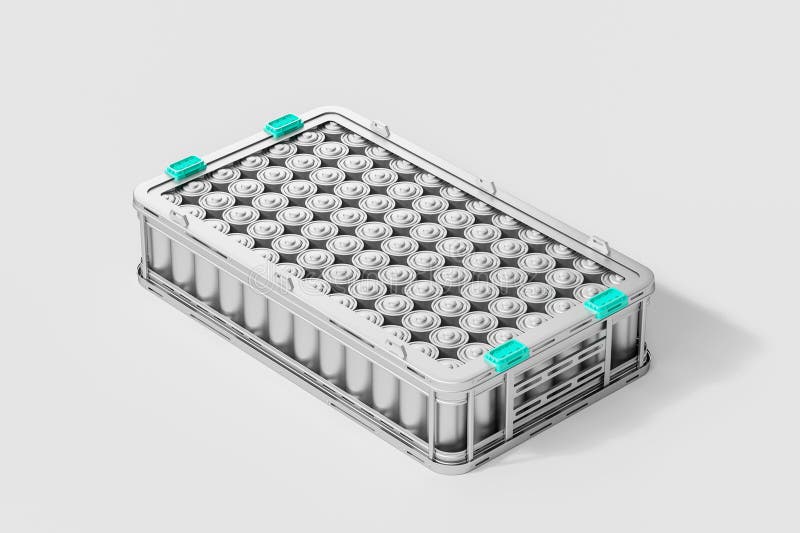 An EV Battery Module with Cylindrical Cells, Depicted in a Realistic ...