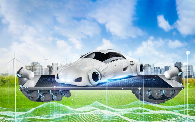 Ev Car with Digital Connection System Software in Ai Robotic Hand Stock ...
