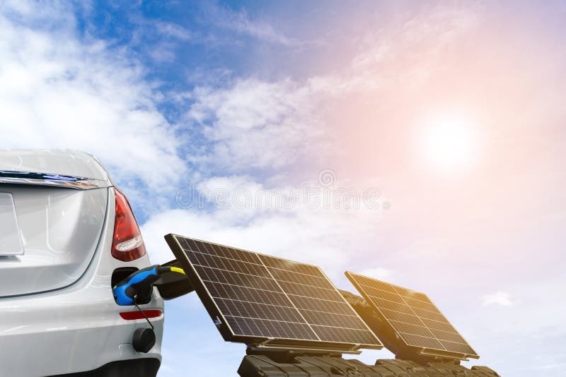 EV Car or Electric Power Car and Solar Cells for Electricity Stock ...