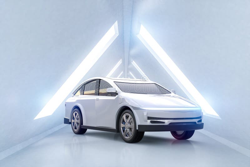 Ev Car or Electric Vehicle in Garage Stock Illustration - Illustration ...