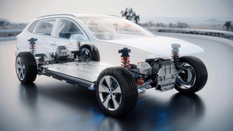 Ev Car or Electric Vehicle with Pack of Battery Cells on Platform Stock ...