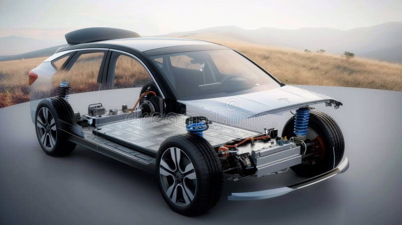 Ev Car or Electric Vehicle with Pack of Battery Cells on Platform Stock ...