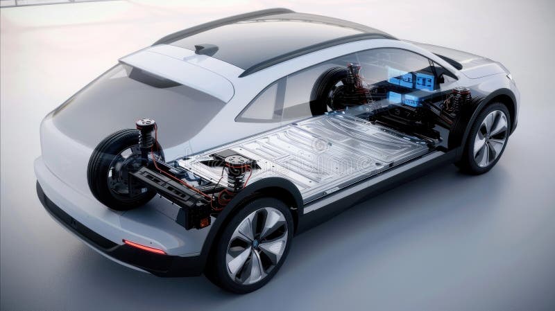 Ev Car or Electric Vehicle with Pack of Battery Cells on Platform Stock ...