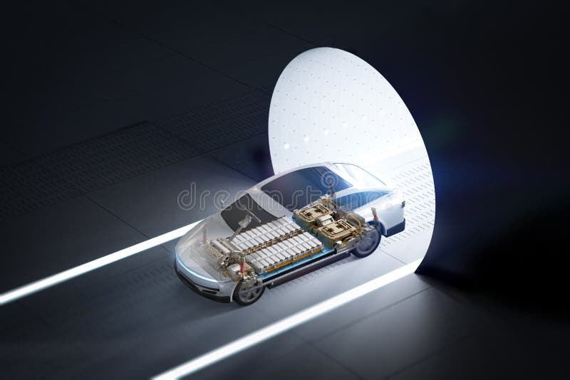 Ev Car or Electric Vehicle with Pack of Battery Cells on Platform Stock ...