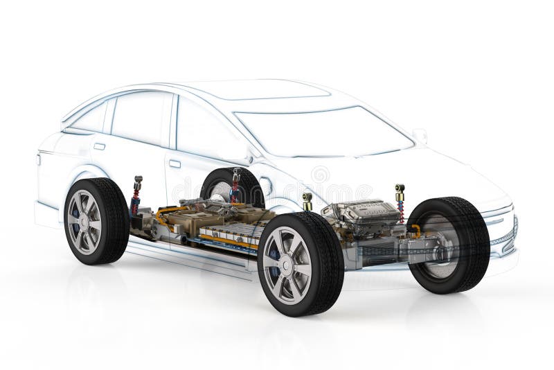 Ev Car with Pack of Battery Cells Module on Platform in Laboratory ...