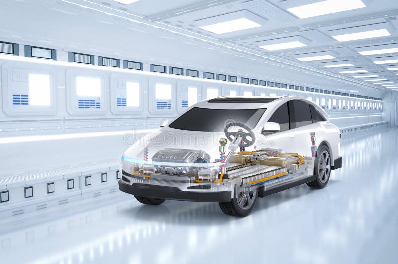 Ev Car or Electric Vehicle with Pack of Battery Cells on Platform in ...