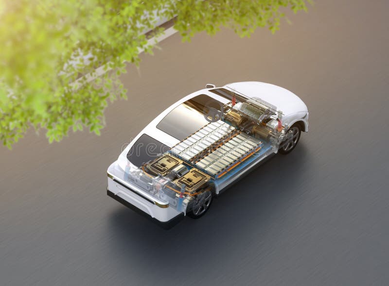 Ev Car with Pack of Battery Cells Module on Platform in Laboratory ...