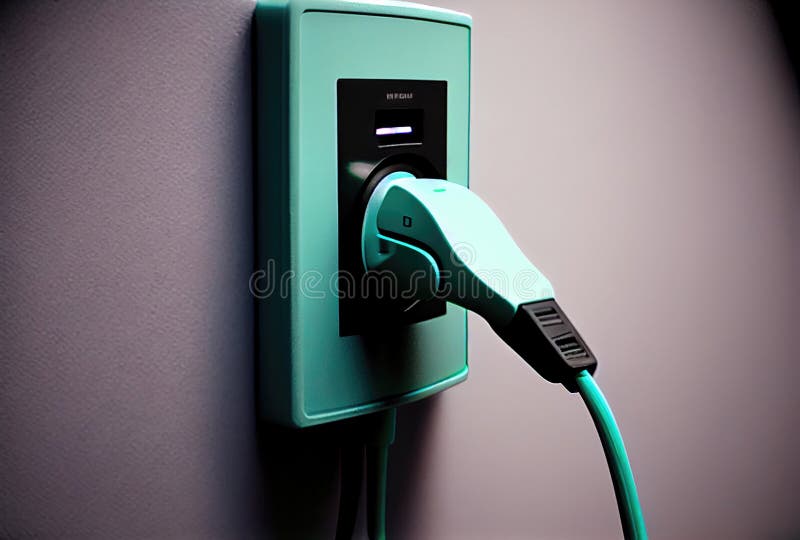 EV Car Plug Charger on Building Wall at House Technology and ...