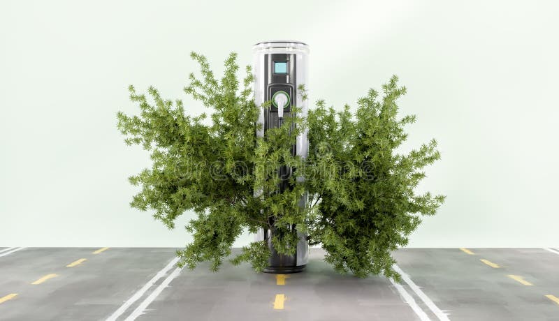 The Ev Charger with Covered by Tree, Environmental Friendly Concept ...
