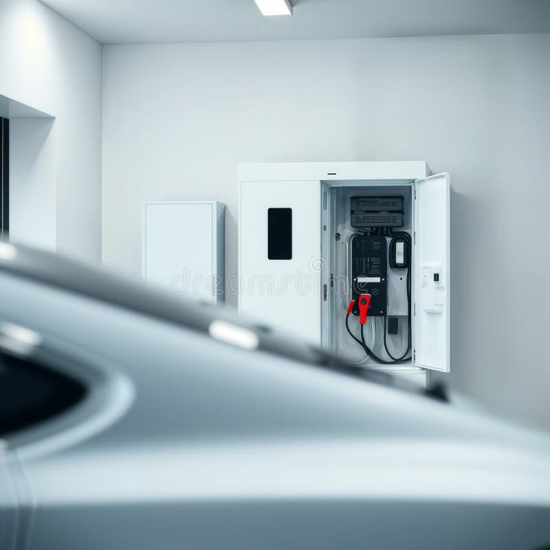 Open Electrical Cabinet for Home EV Charger in Garage, Generative Ai ...