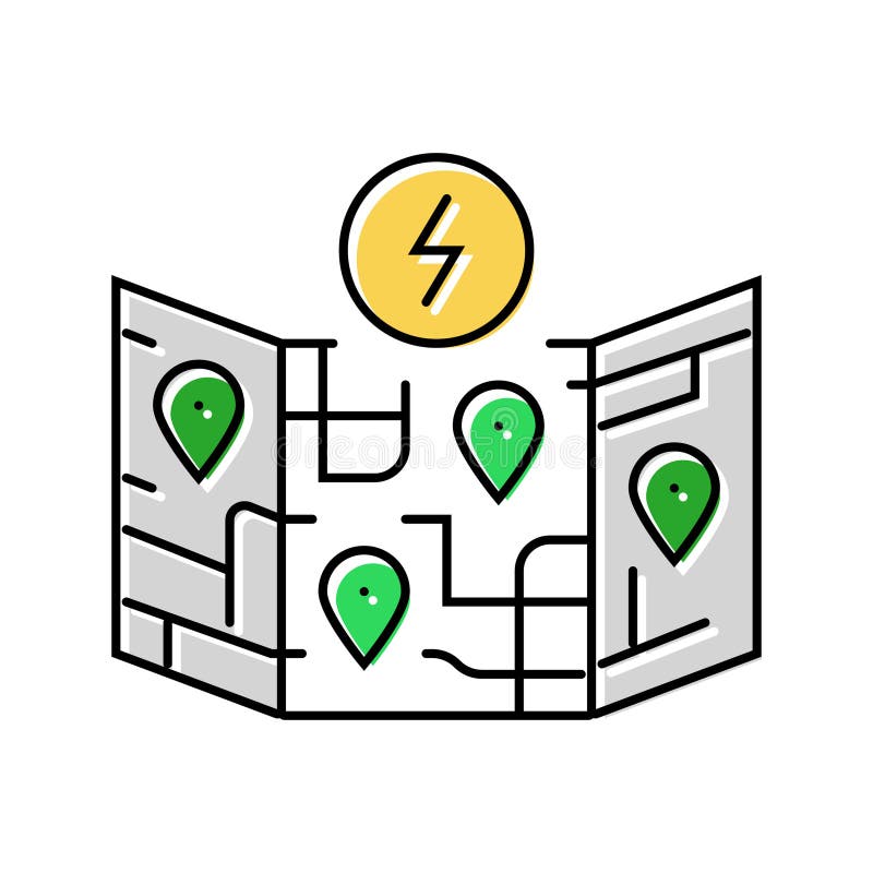 Ev Charging Map Electric Color Icon Vector Illustration Stock ...