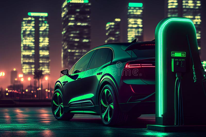 EV Charging Station for Electric Car in Concept Green Energy Created ...