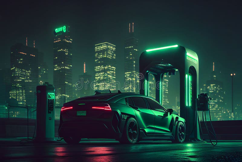 EV Charging Station for Electric Car in Concept Green Energy Created ...