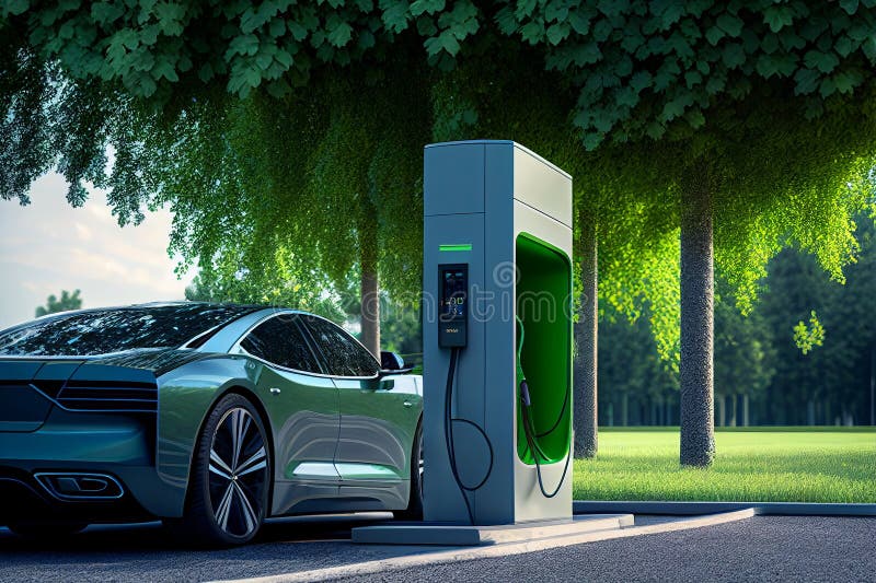 EV Charging Station for Electric Car in Concept Green Energy Created ...
