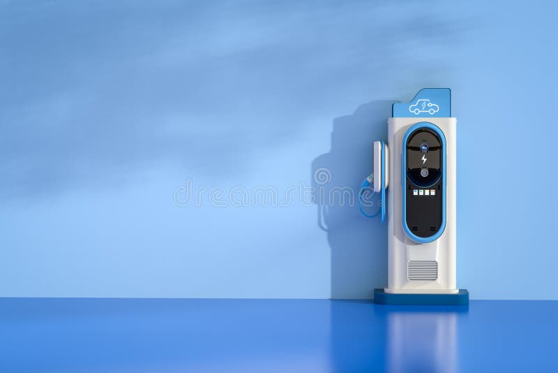 Ev Charging Station or Electric Vehicle Recharging Station on Blue ...