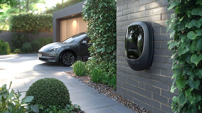 EV Charging Station Wall-mounted Stock Photo - Image of house, garage ...