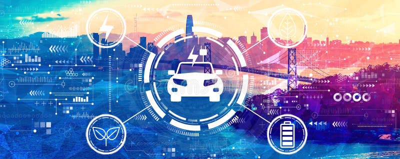 EV Concept with the Bay Bridge in San Francisco Stock Photo - Image of ...