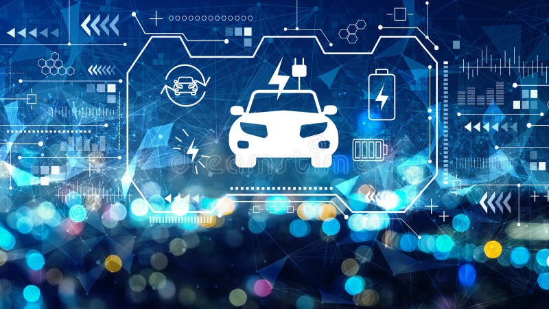 EV Concept with Blurred City at Night Stock Illustration - Illustration ...