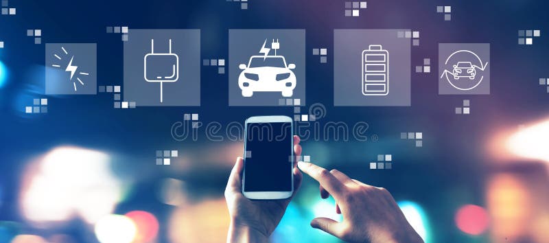 EV Concept with City Lights at Night Stock Image - Image of diagram ...