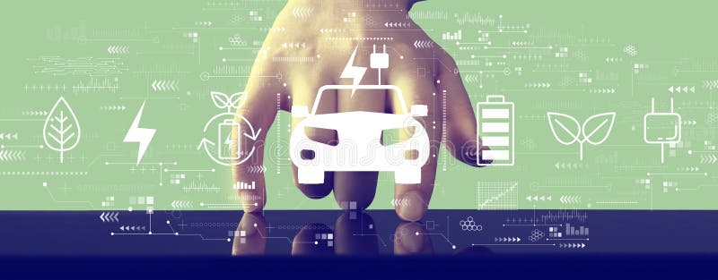 EV Concept with Hand Pressing a Screen Stock Image - Image of finger ...