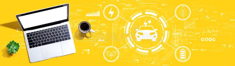 EV Concept with a Laptop Computer Stock Photo - Image of icon, business ...