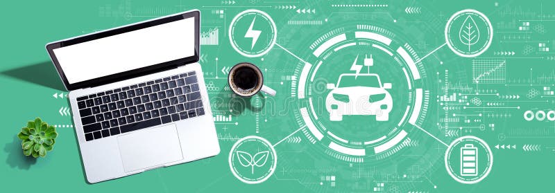 EV Concept with a Laptop Computer Stock Image - Image of office, icons ...