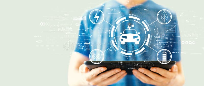 EV Concept with Man Using a Tablet Stock Image - Image of vehicle ...