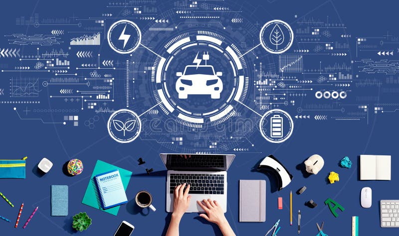 EV Concept with Person Using a Laptop Stock Image - Image of ...