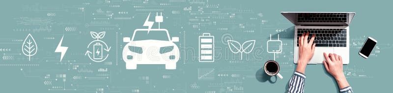 EV Concept with Person Using Laptop Stock Photo - Image of electricity ...