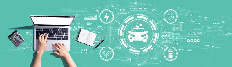 EV Concept with Person Using a Laptop Stock Image - Image of vehicle ...