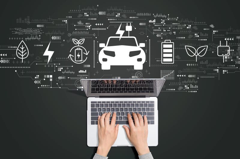 EV Concept with Person Using Laptop Stock Image - Image of minimal ...