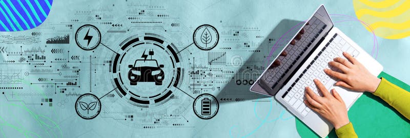 EV Concept with Person Using a Laptop Stock Photo - Image of electric ...