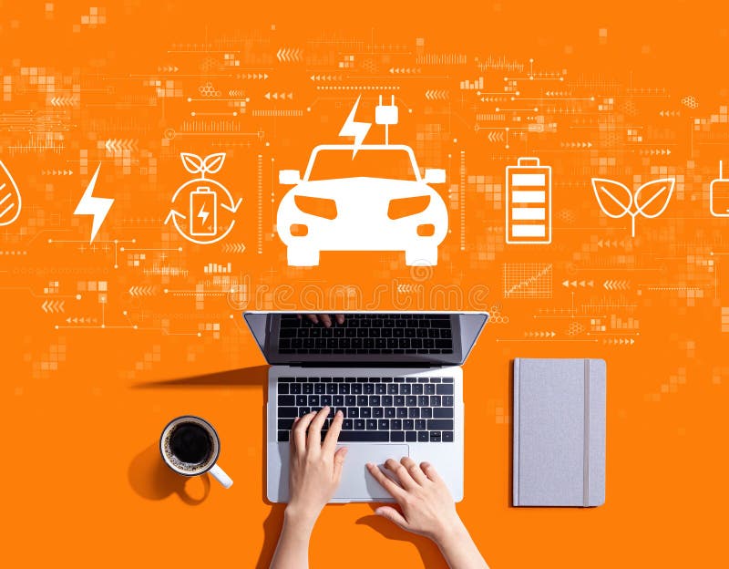 EV Concept with Person Using a Laptop Stock Photo - Image of energy ...