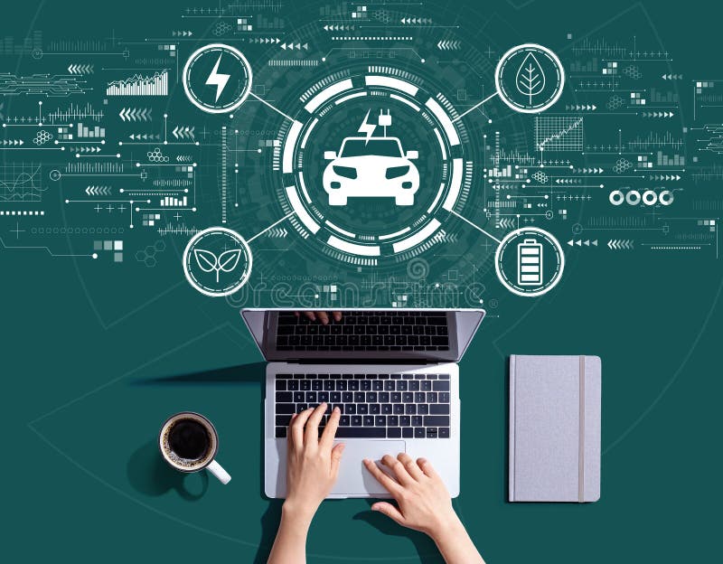 EV Concept with Person Using a Laptop Stock Image - Image of ...