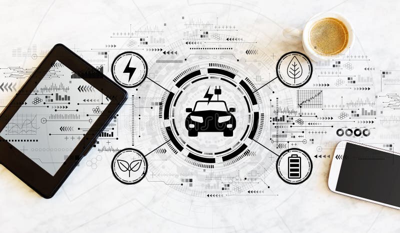 EV Concept with Tablet and Phone Stock Photo - Image of icon, ecology ...