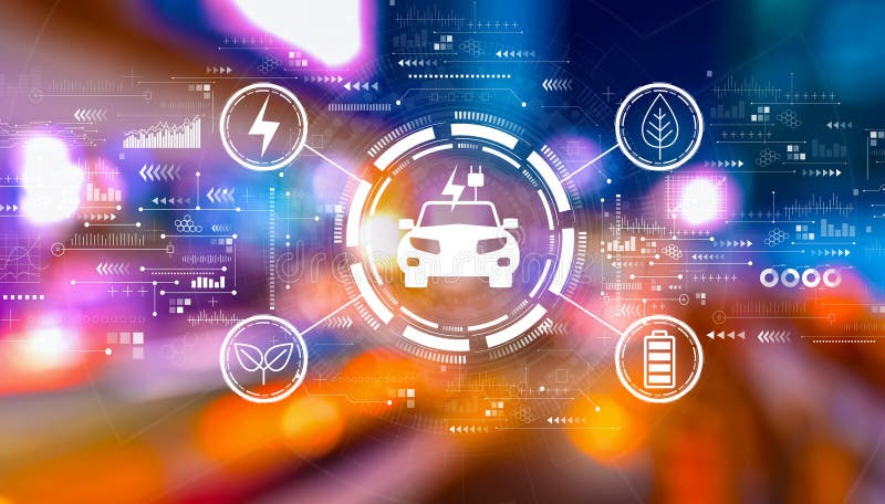 EV Concept with Urban City Lights Stock Illustration - Illustration of ...