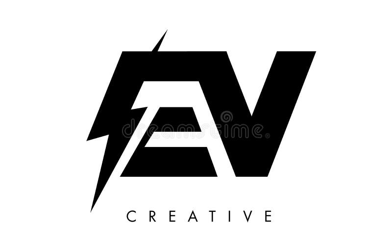 EV Letter Logo Design with Lighting Thunder Bolt. Electric Bolt Letter ...