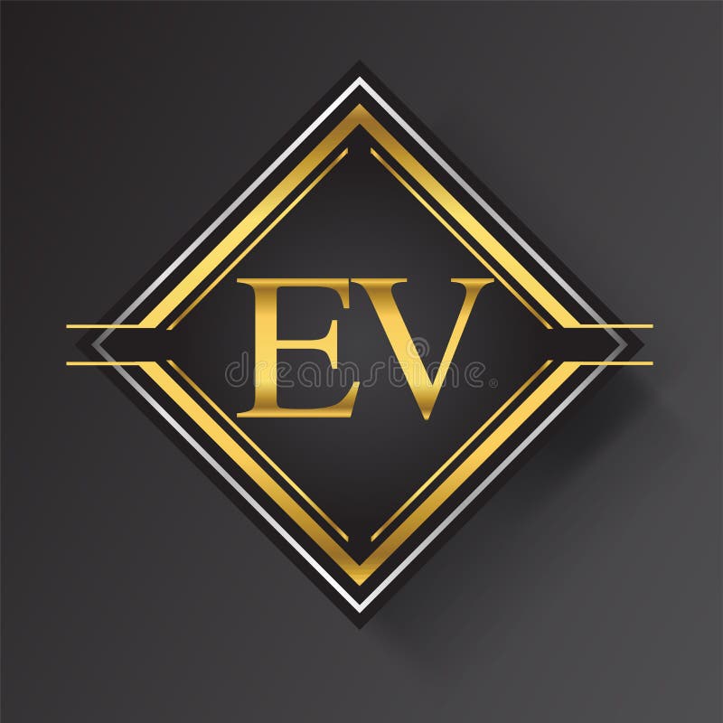 EV Letter Logo in a Square Shape Gold and Silver Colored Geometric ...