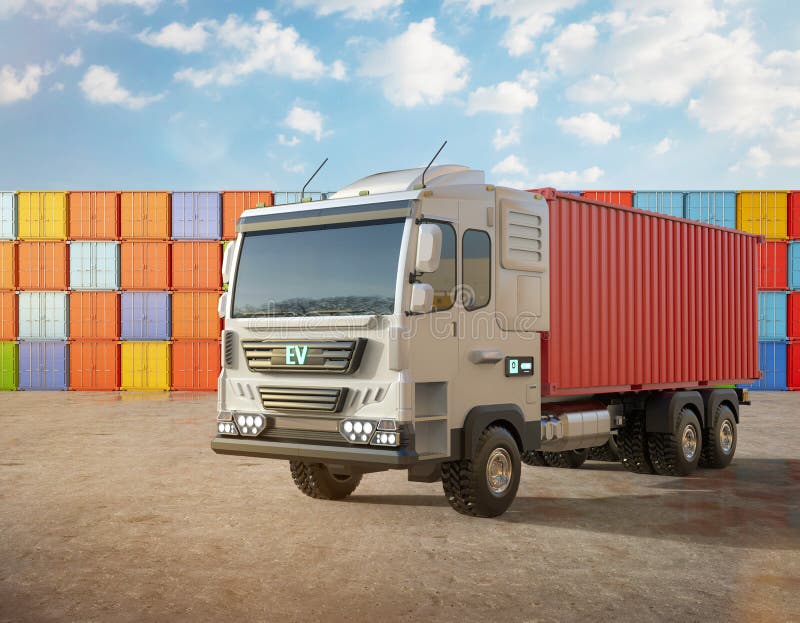 Ev Logistic Trailer Truck or Electric Vehicle Lorry at Container ...