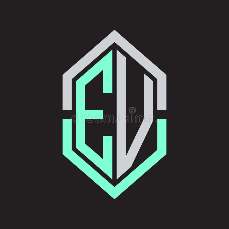 EV Logo Monogram with Hexagon Shape and Outline Slice Style Stock ...