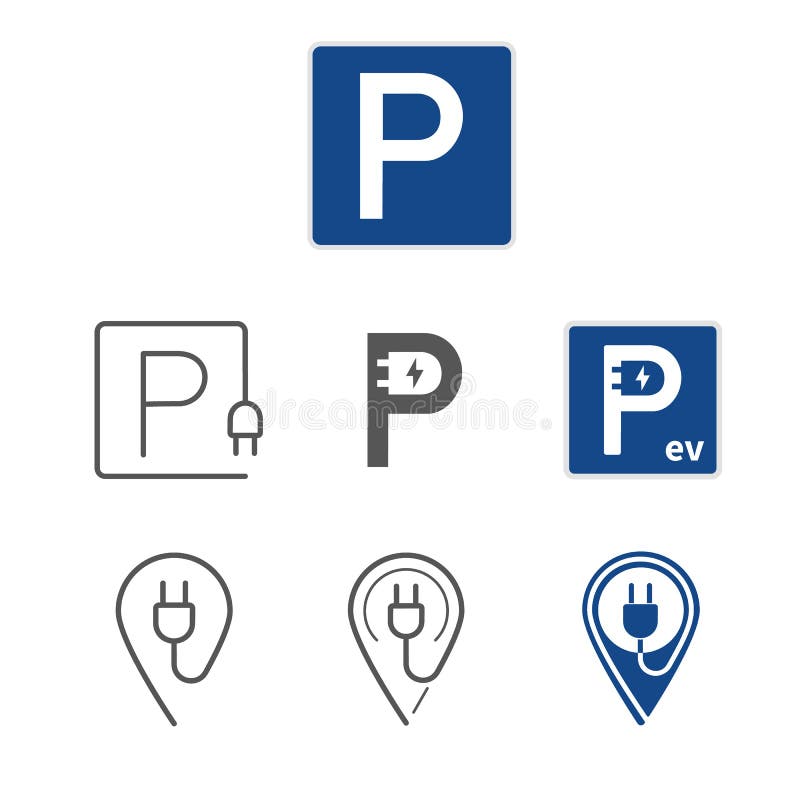 EV Parking Place Sign and Map Pointer. Flat Icons Set Stock Vector ...