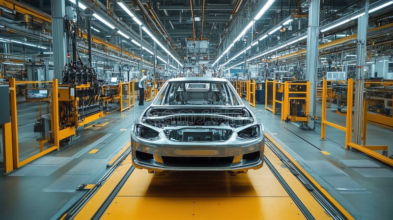 EV Production Line in Advanced Automated Factory, High-Tech ...