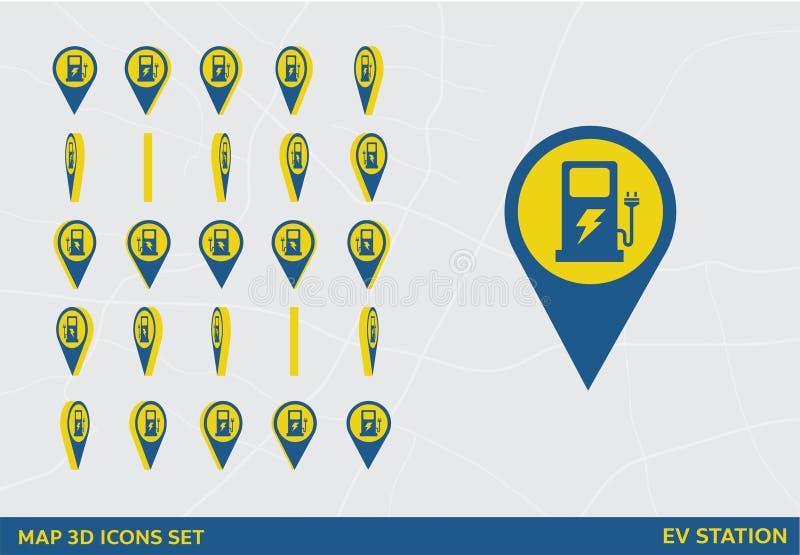 EV Station Maps 3D Icon Set Rotation Sign Vector Illustration Stock ...