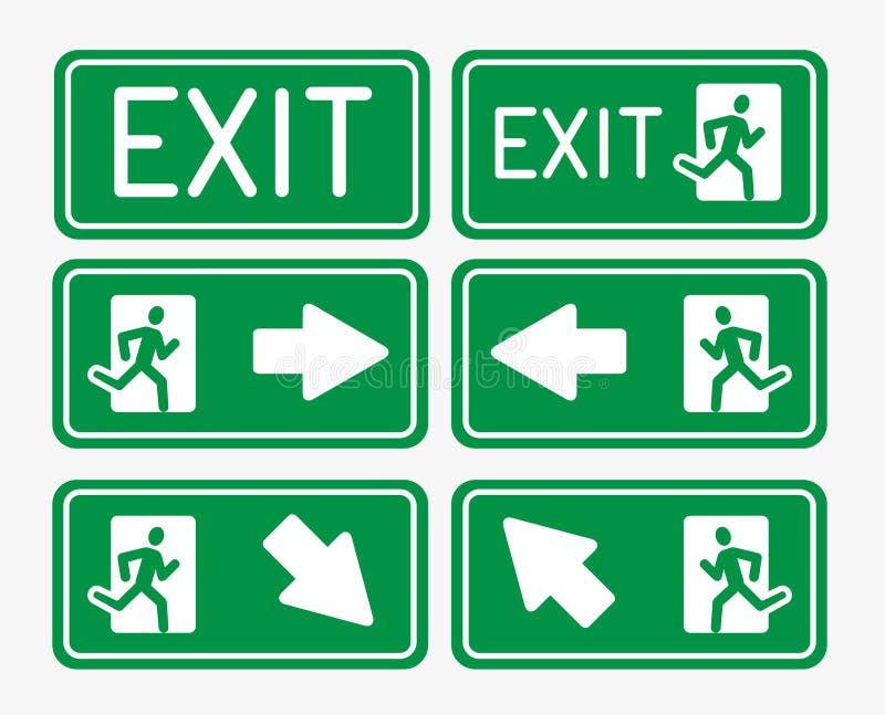 Evacuation Emergency Exit Sign Set on a Green Background. Vector Stock ...