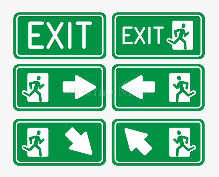 Evacuation Emergency Exit Sign Set on a Green Background. Vector Stock ...