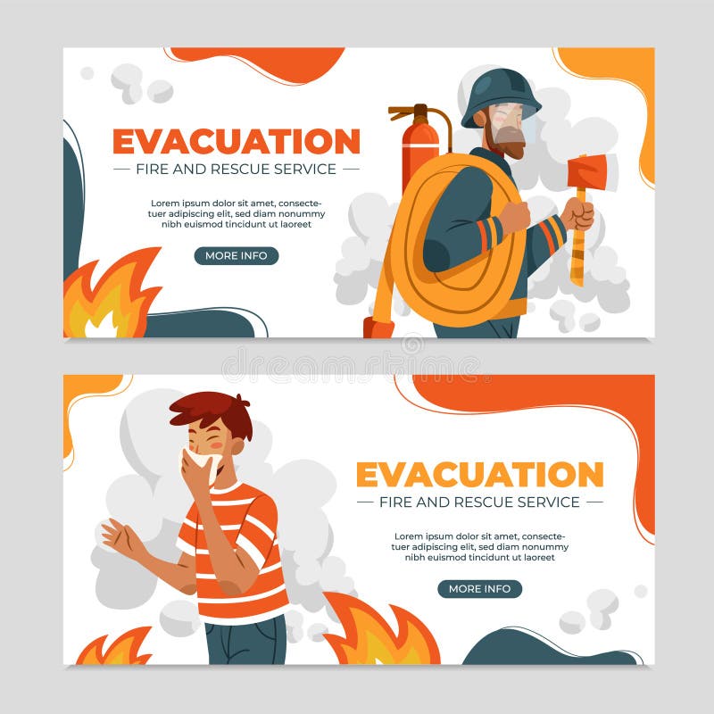 Evacuation Hand Drawn Cartoon Banner Set Stock Illustration ...