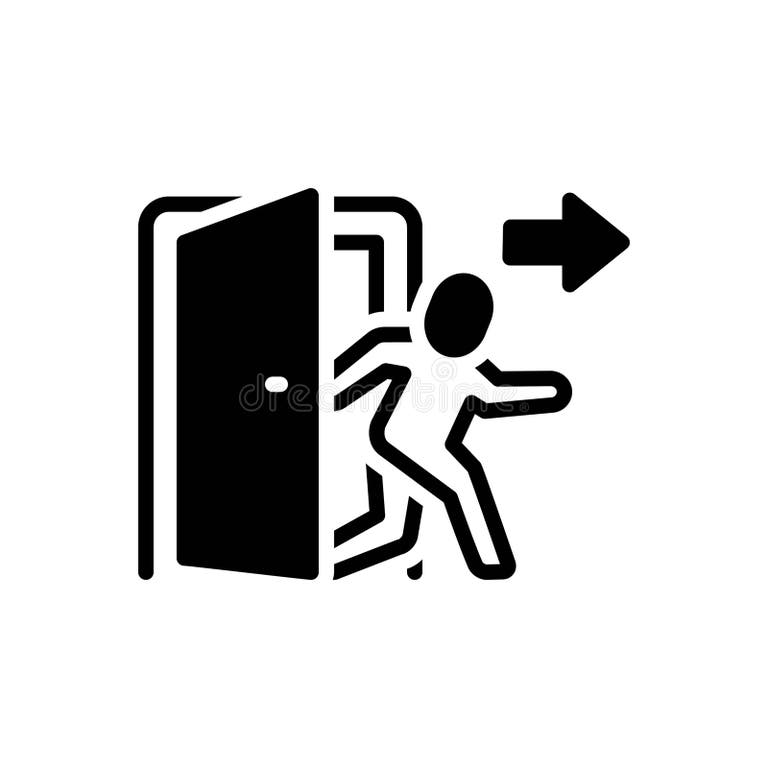 Black Solid Icon for Evacuation, Exit and Door Stock Illustration ...